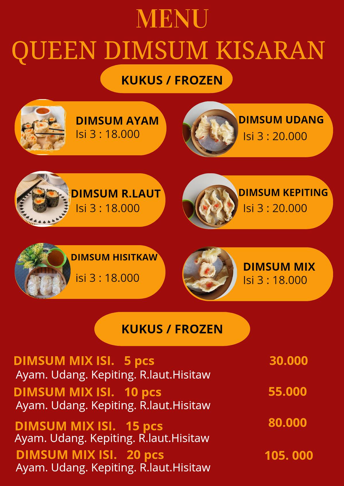 Menu at Queen Dimsum by winny putri lubis restaurant, East Kisaran