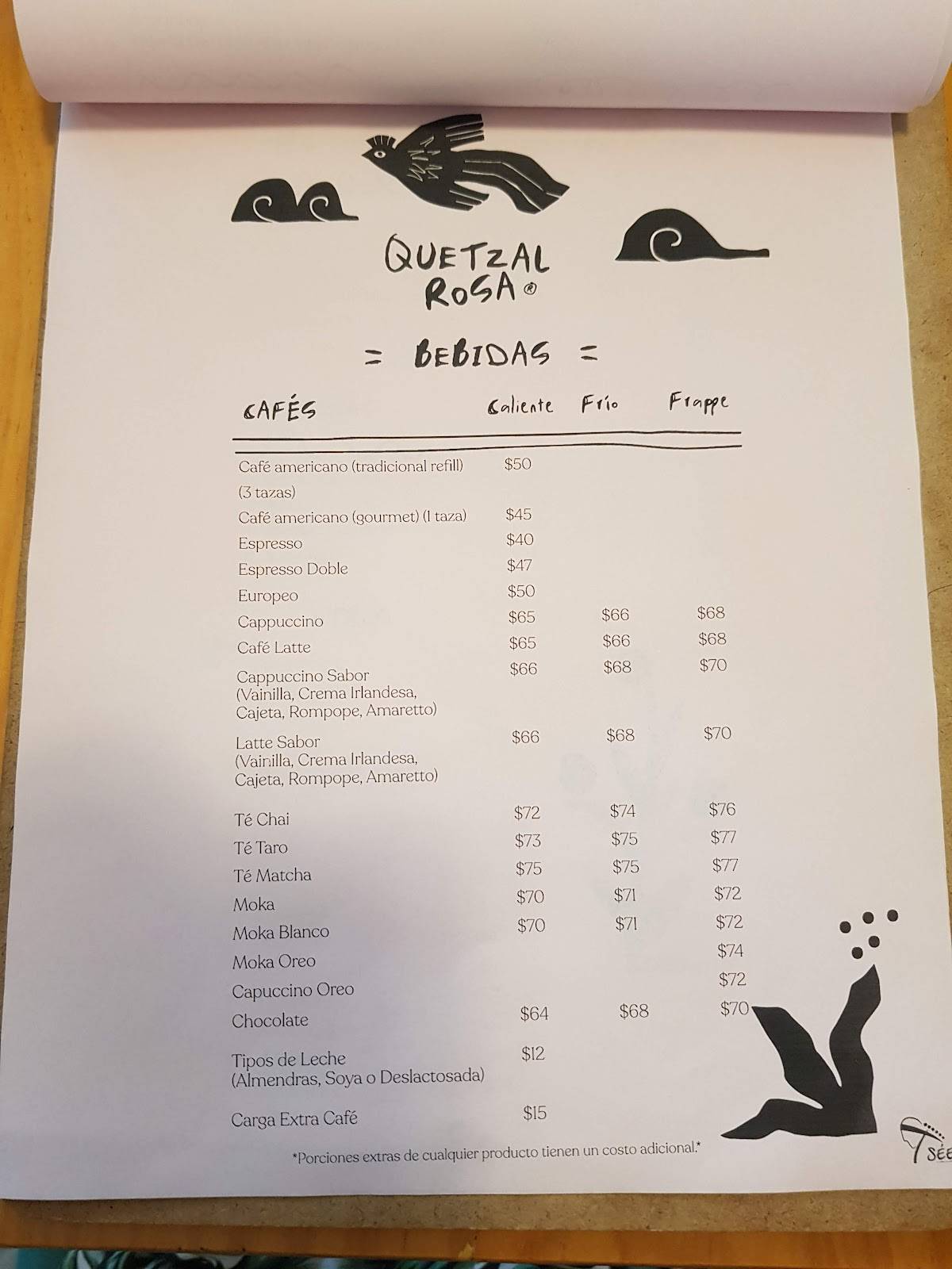 Carta del restaurante Quetzal Rosa, Santiago del Querétaro