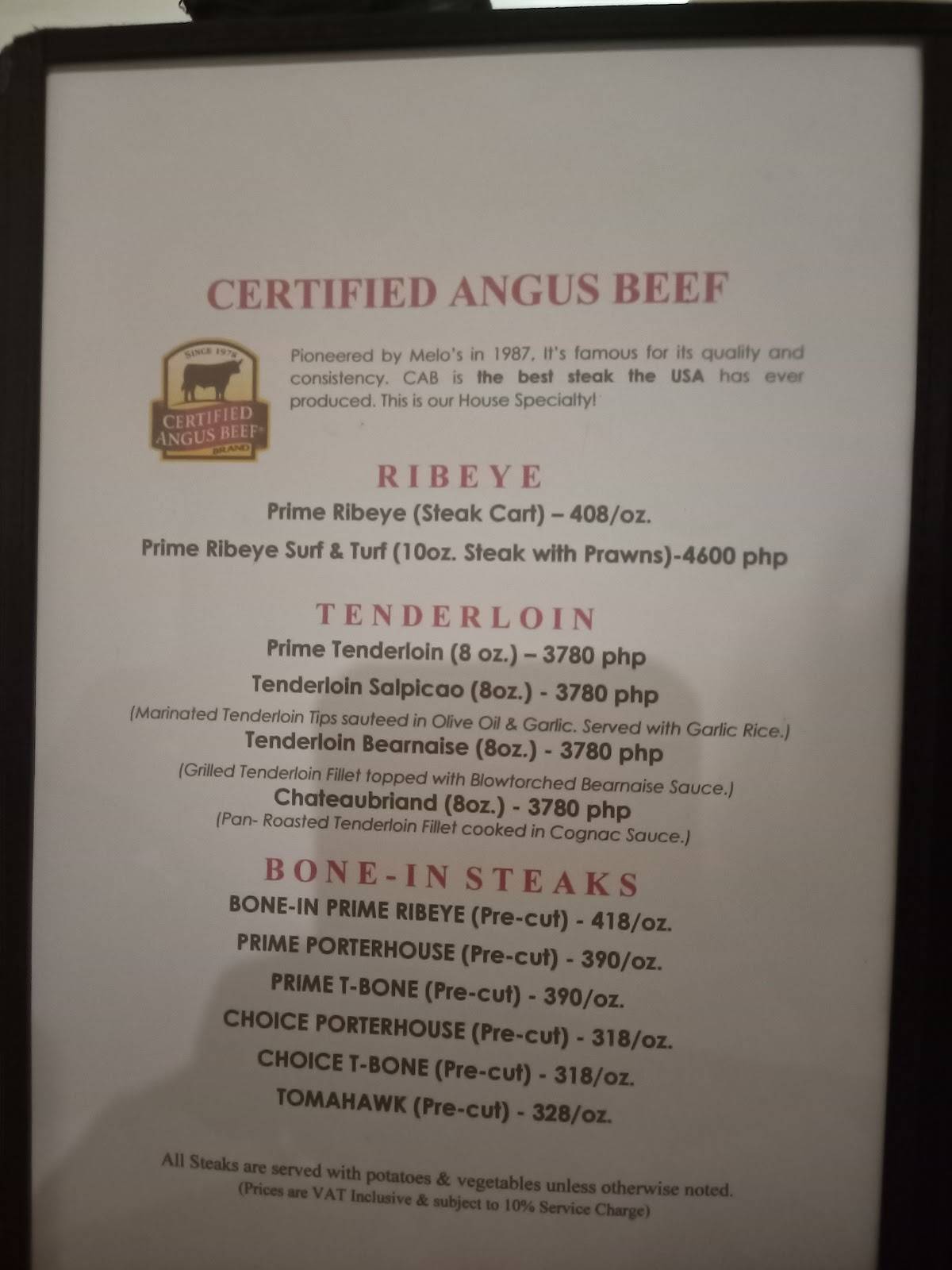 Carta de Melo's Restaurant, Ciudad Quezon, 58 Sgt. Esguerra Ave