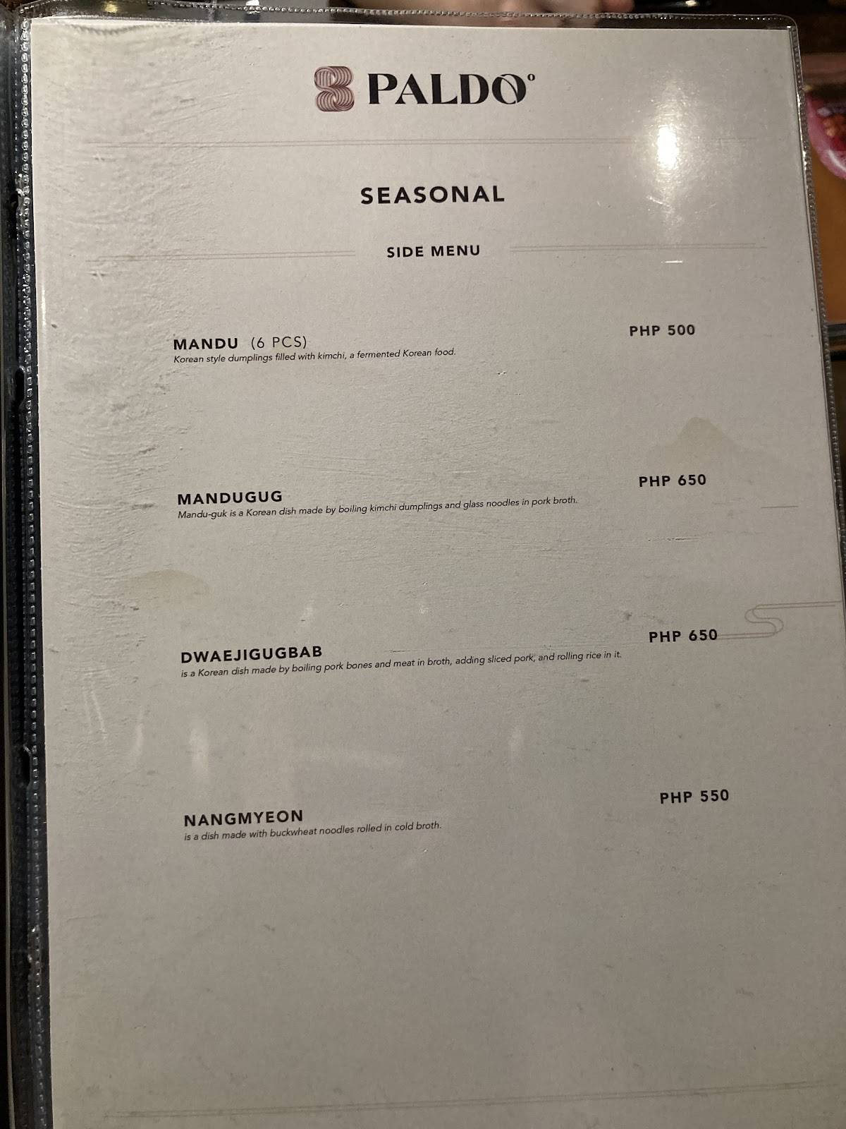 Menu at Paldo Restaurant, Quezon City