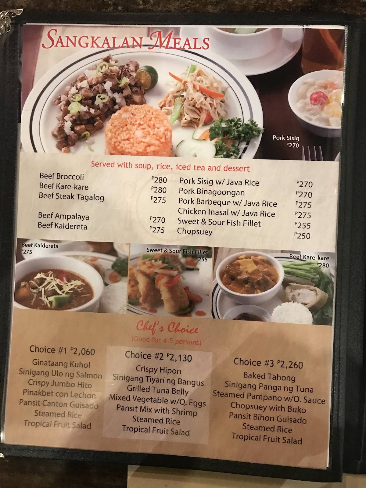 Menu at Sangkalan Restaurant, Quezon City, 41 West Ave