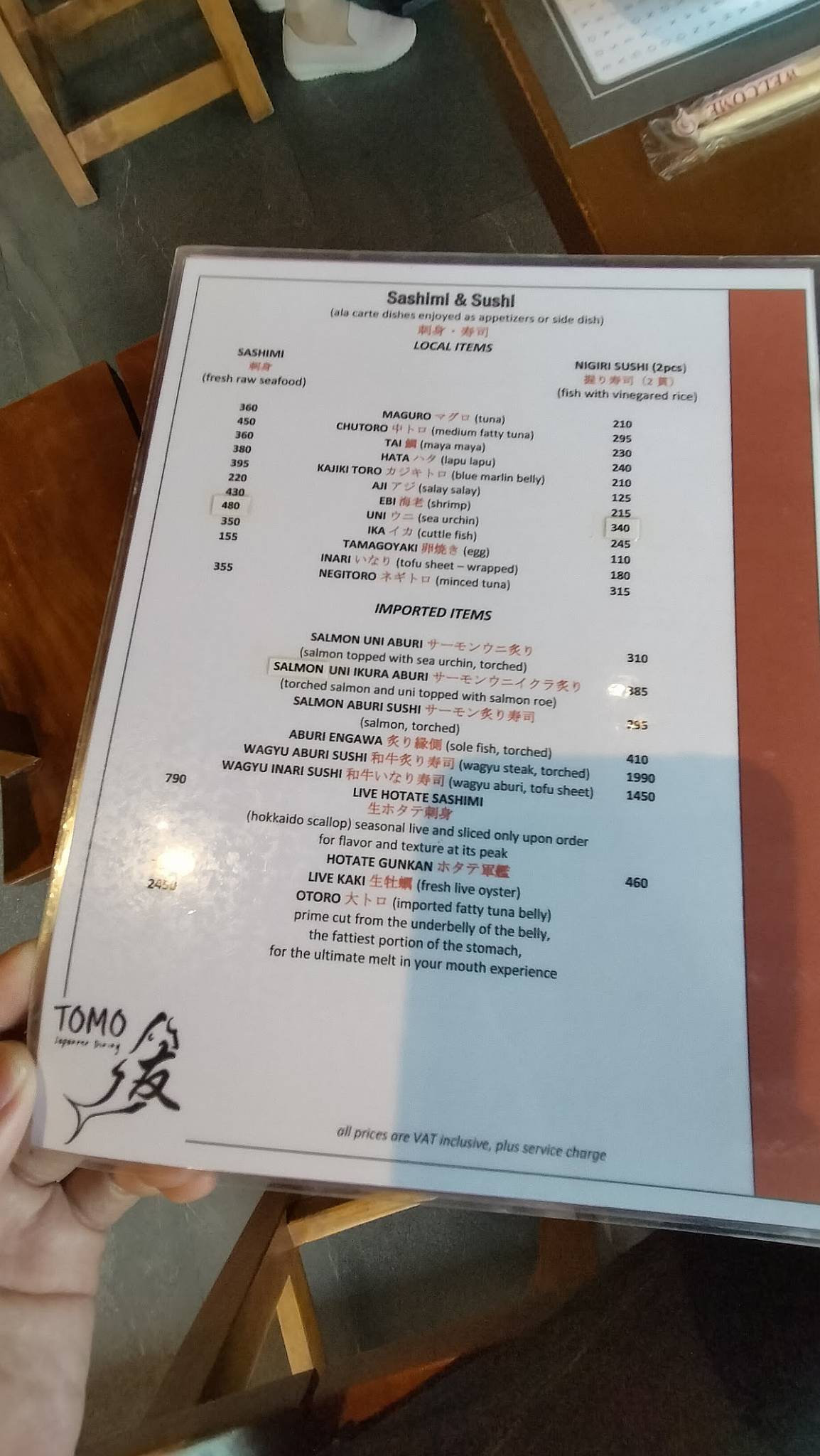 Menu at TOMO Japanese Dining restaurant, Quezon City