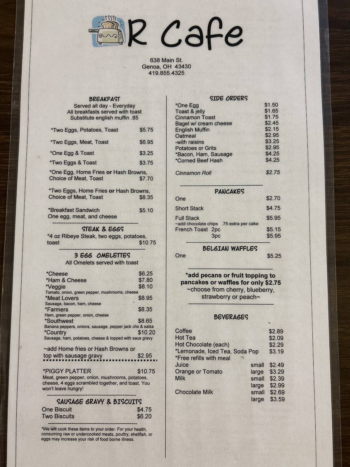Menu at R Cafe - Genoa, OH, Genoa