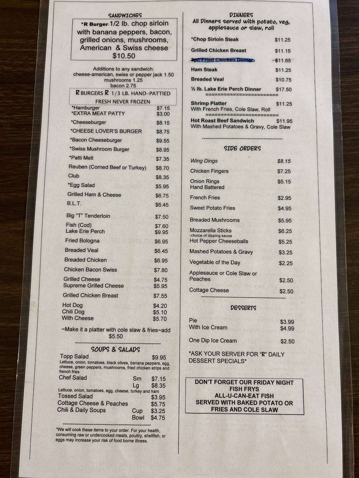 Menu at R Cafe - Genoa, OH, Genoa