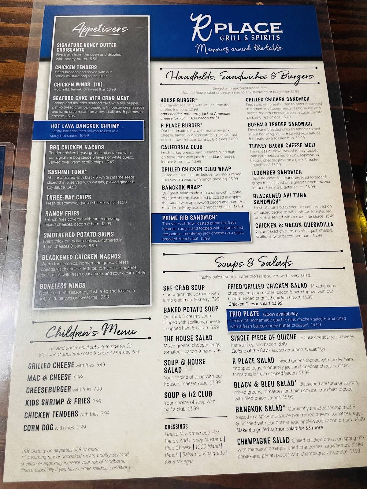 Menu at R Place pub & bar, Greenwood