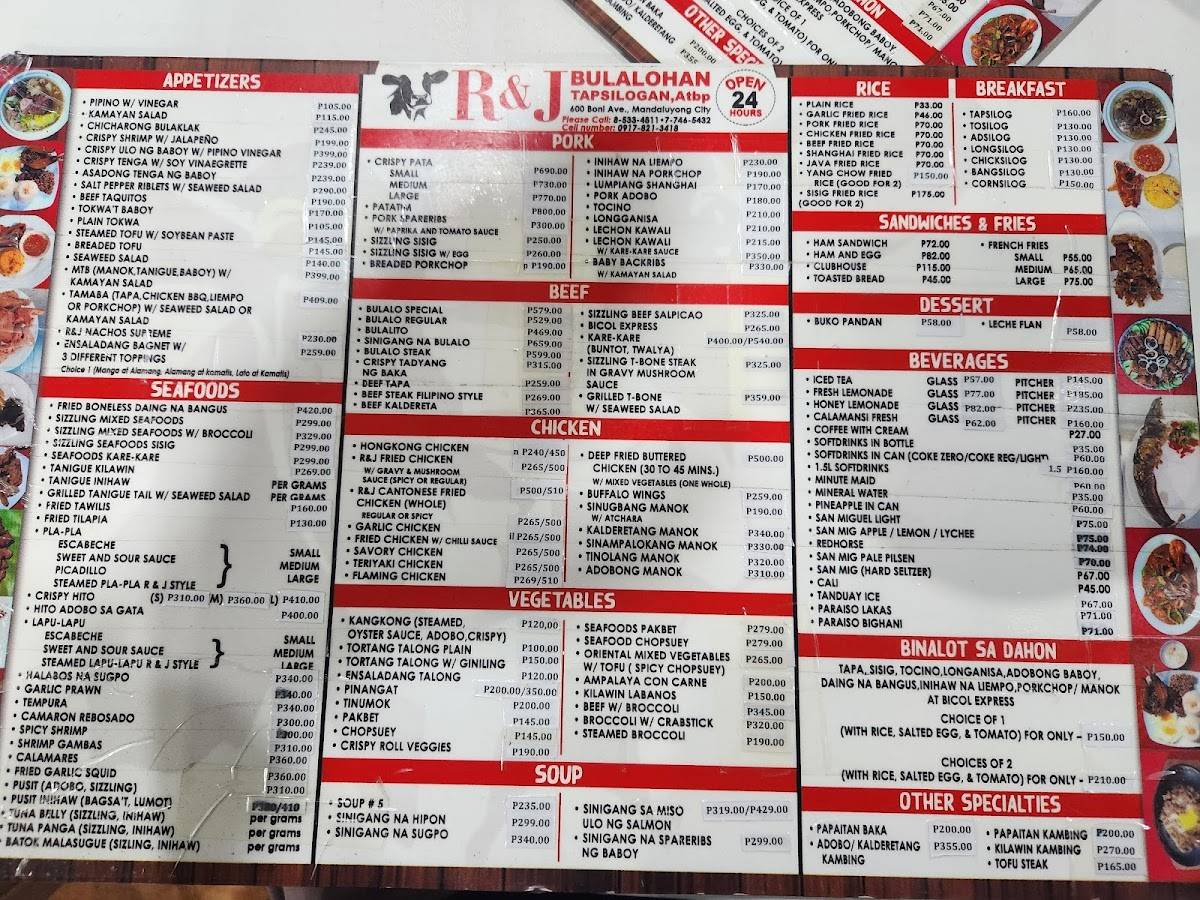 Menu at R&J Bulalohan restaurant, Mandaluyong