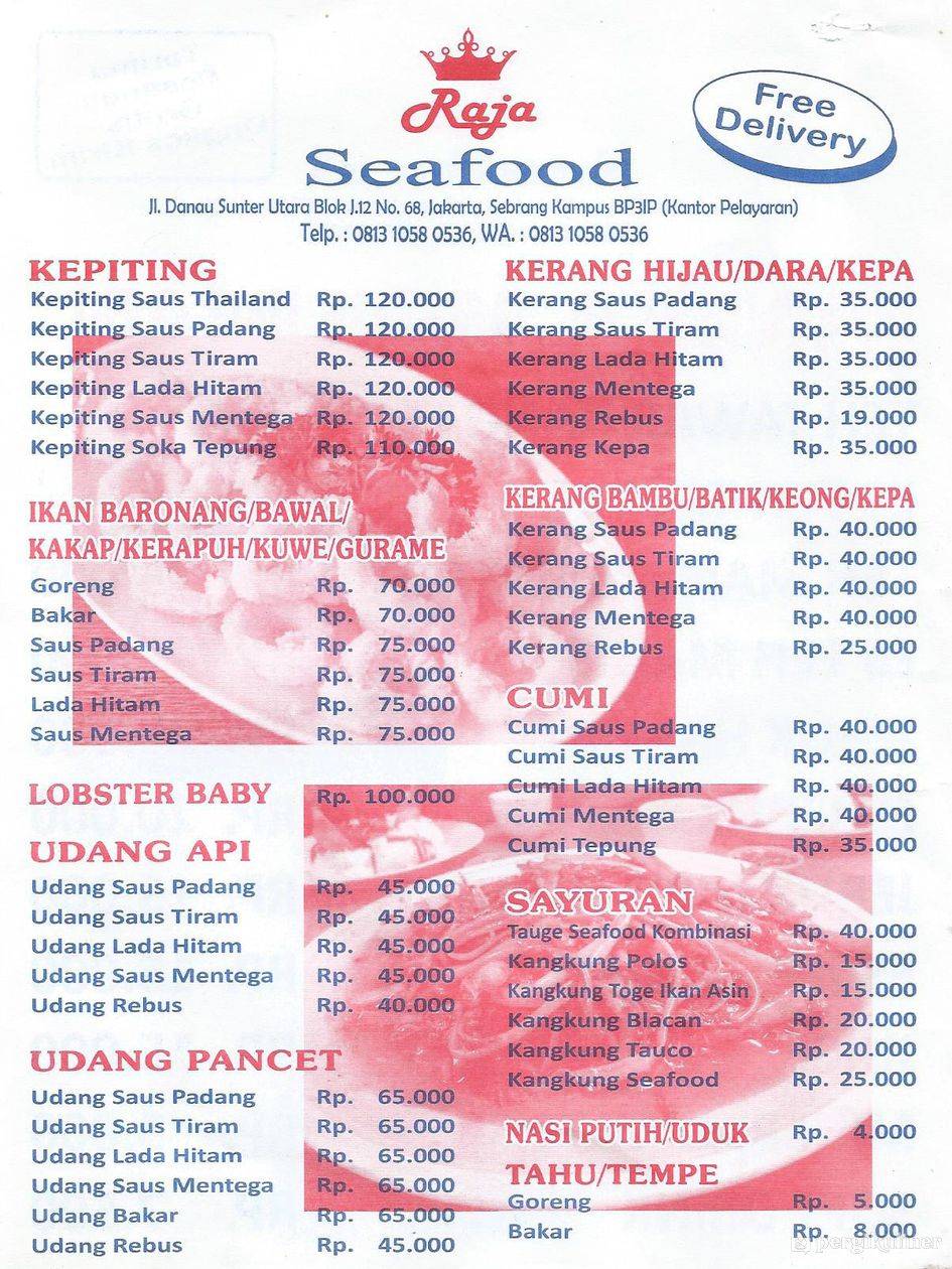 Menu at RAJA SEAFOOD restaurant, North Jakarta, VV6G+679
