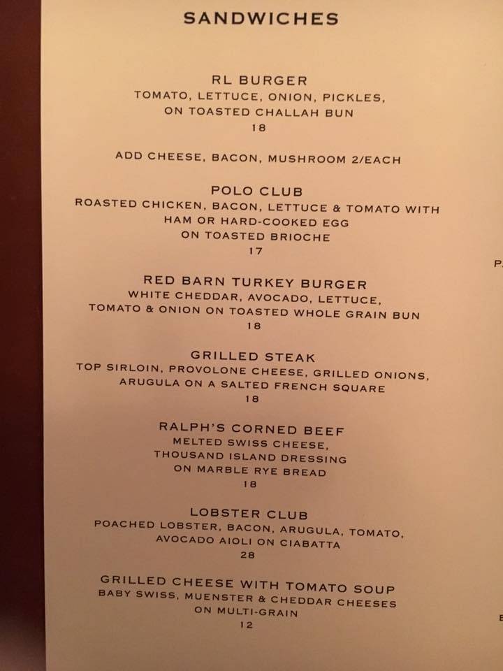 Menu at RL Restaurant, Chicago, 115 E Chicago Ave