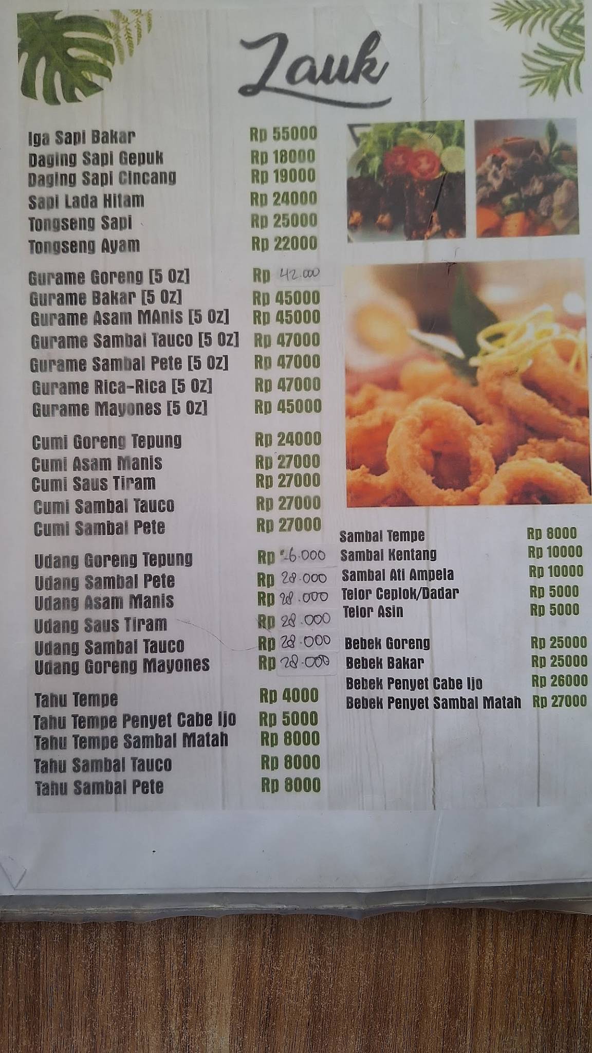Menu at RM. Lombok Ijo restaurant, Prabumulih, Jl. Jenderal Sudirman No.14