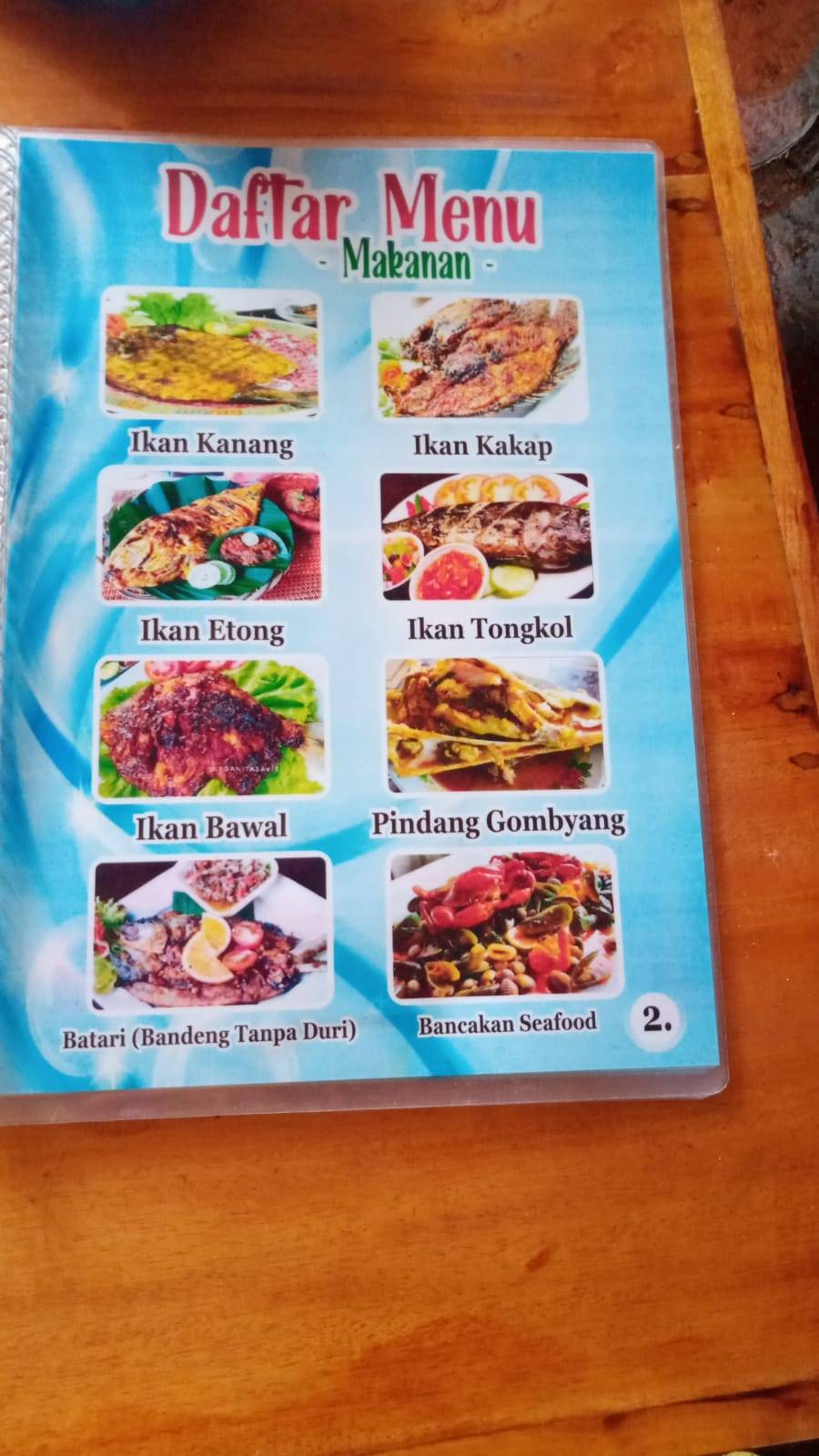 Menu at RM Seafood Bakar dan Gombyang PUPUT, Indramayu