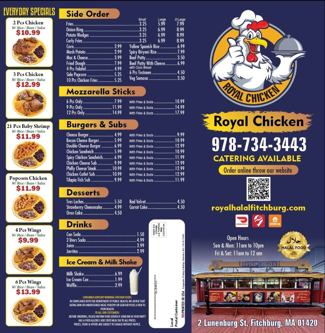 Menu at ROYAL CHICKEN & GRILL restaurant, Fitchburg