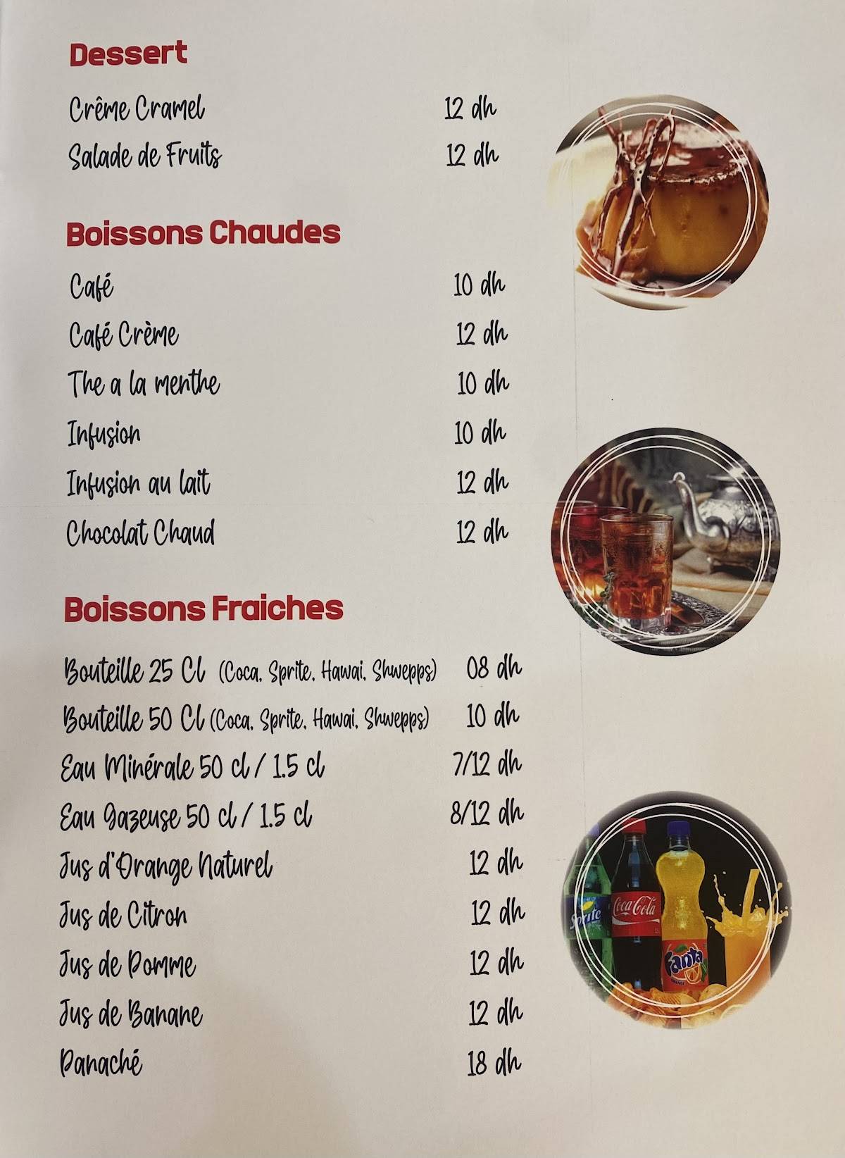 Speisekarte von La Flambée restaurant, Rabat, Mabella