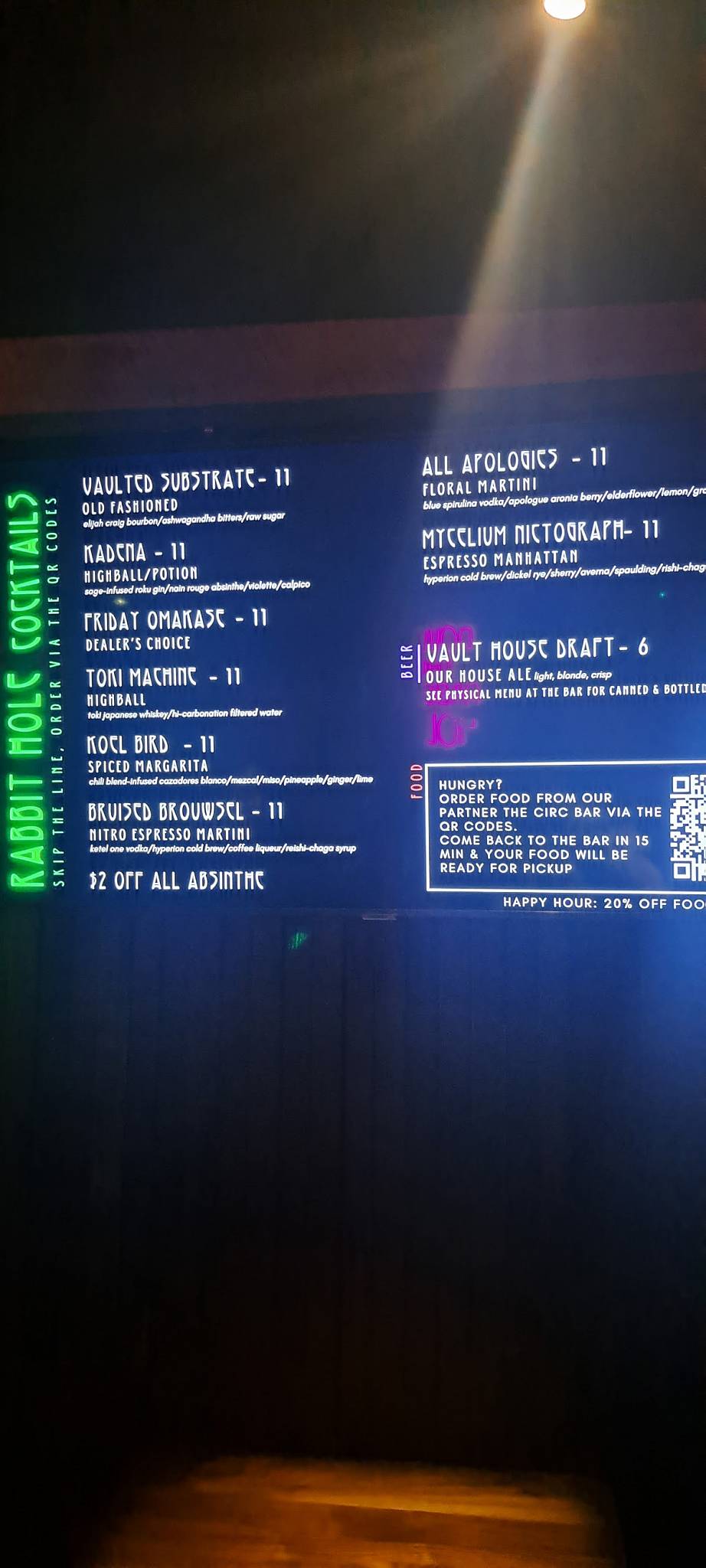 Menu at Rabbit Hole pub & bar, Ann Arbor