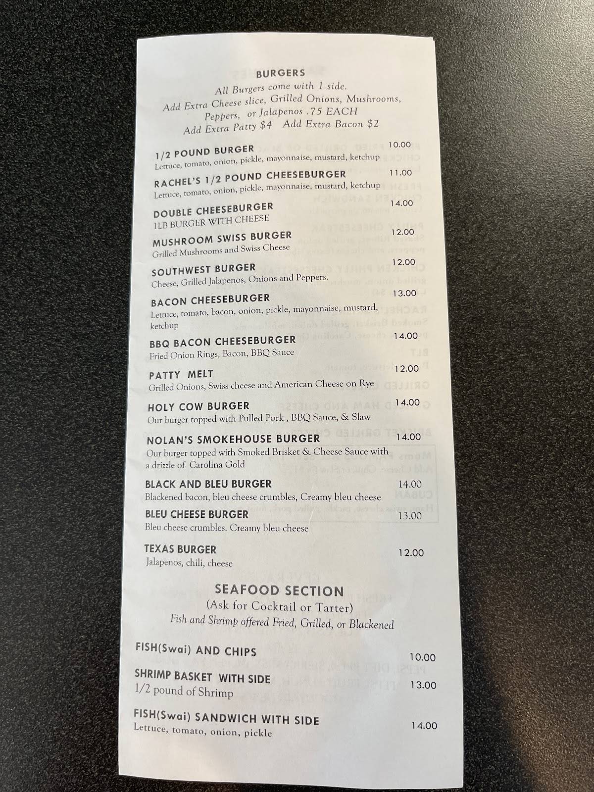 Menu at Rachel's wingshack restaurant, DeLand
