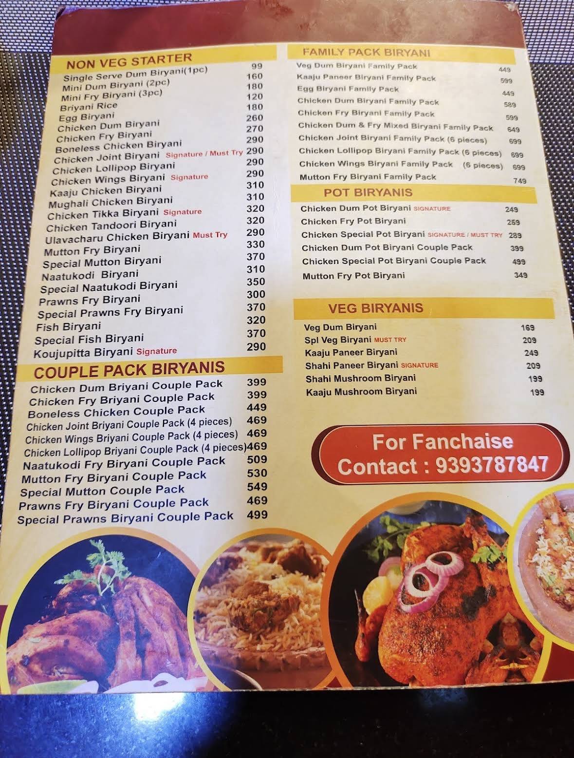 Menu at Naidu Gari Kunda Biryani - Rajahmundry, Rajahmundry