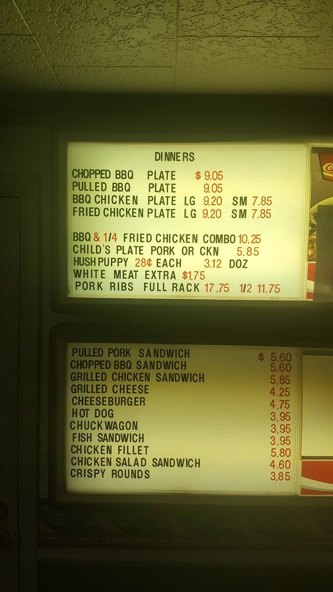 Menu at Ralph's Barbecue, Weldon
