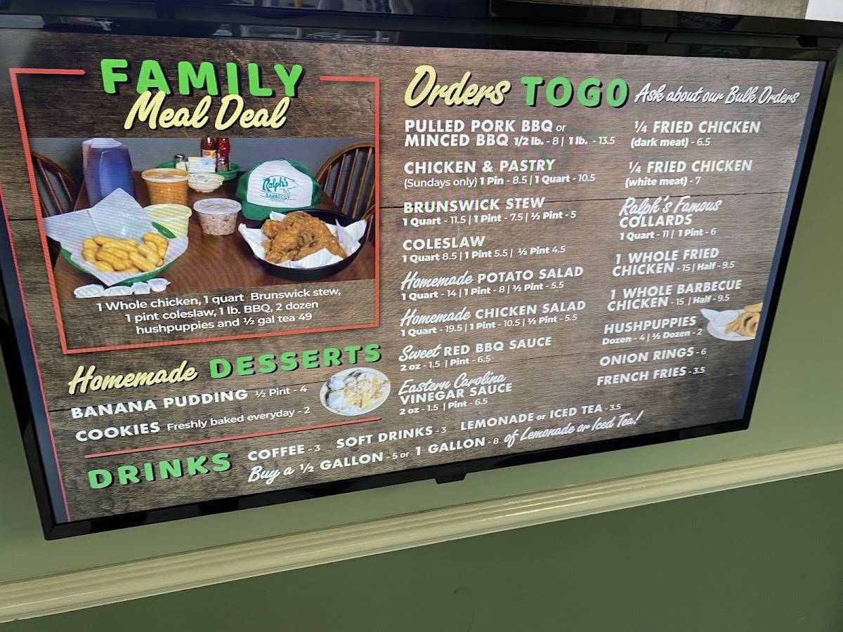 Menu at Ralph's Barbecue, Weldon