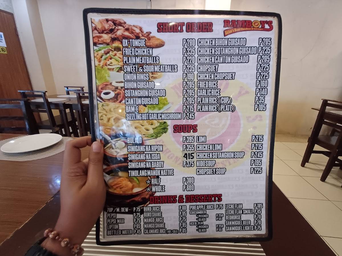Menu at Ramboy's restaurant, Iloilo City, MGWV+MW3