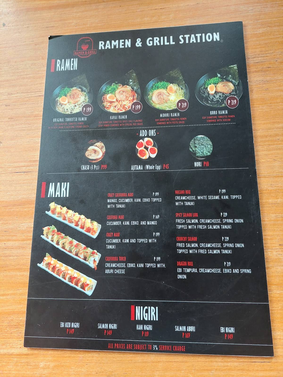 Carta del restaurante Ramen And Grill Station, Tarlac
