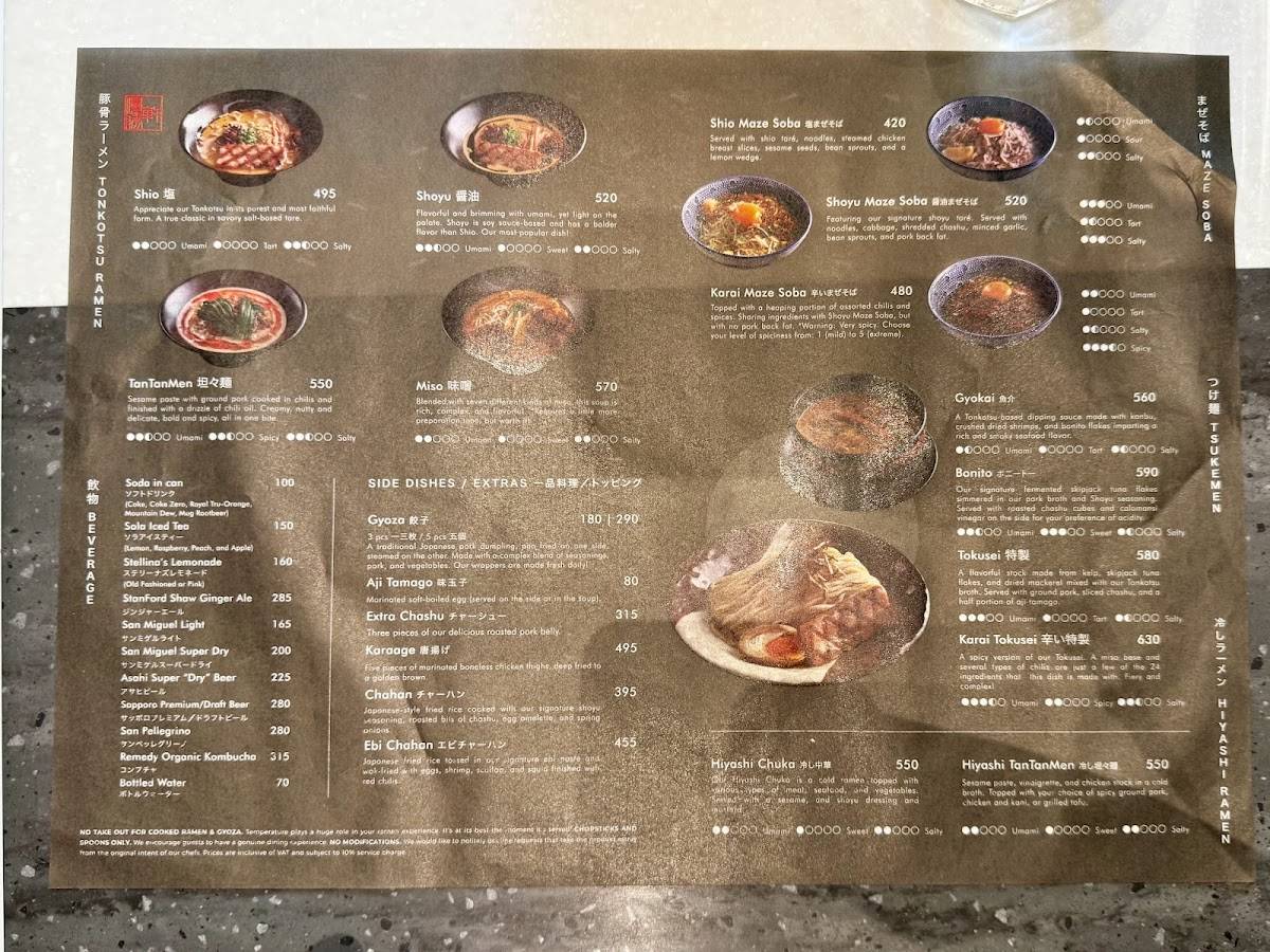 Menu at Ramen Yushoken Ortigas restaurant, Pasig