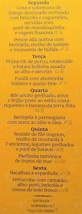 Menu at Ramona restaurant, São Paulo