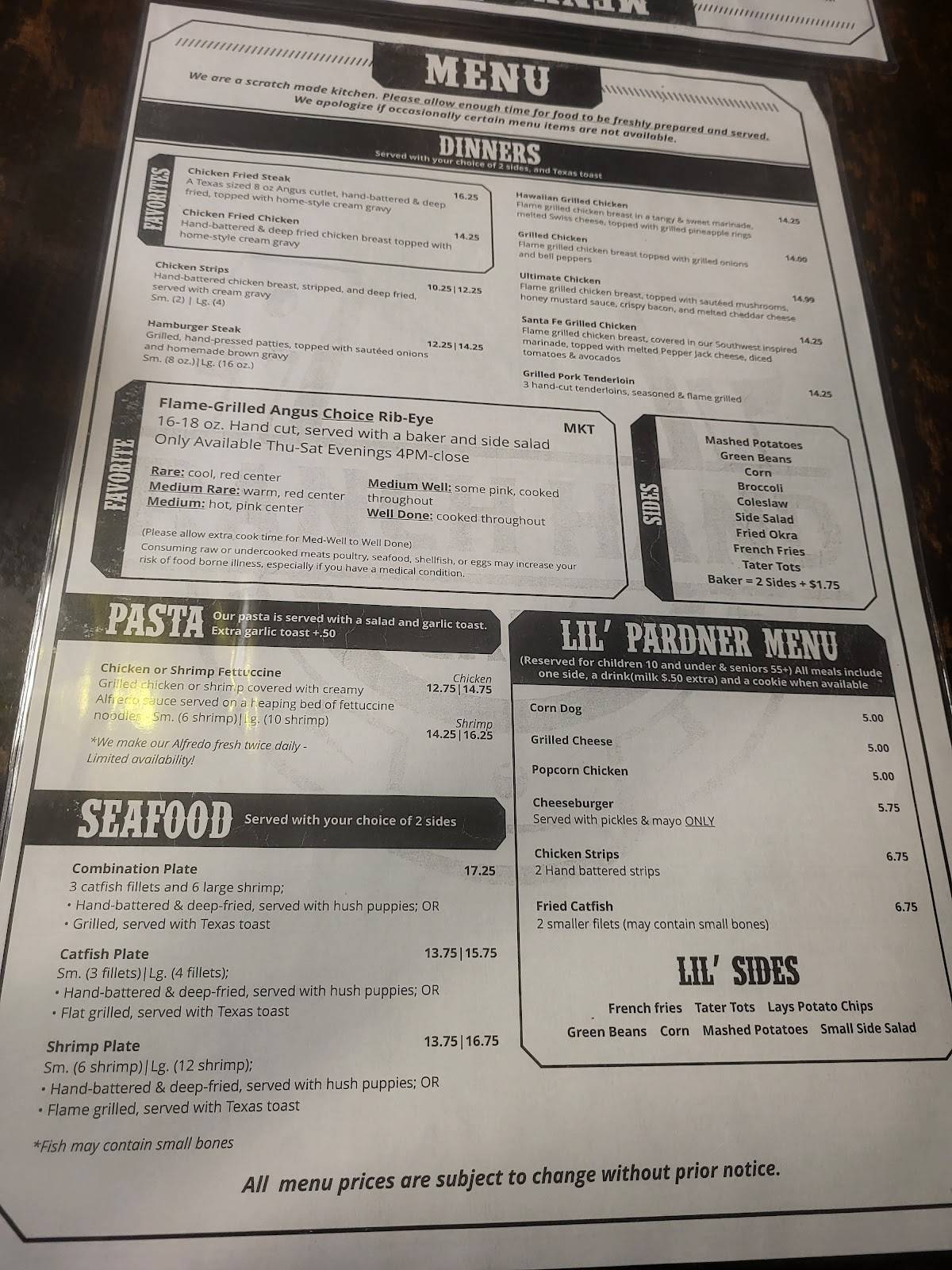 Menu at Ranch Hand Cafe, Cleveland, Highway 321