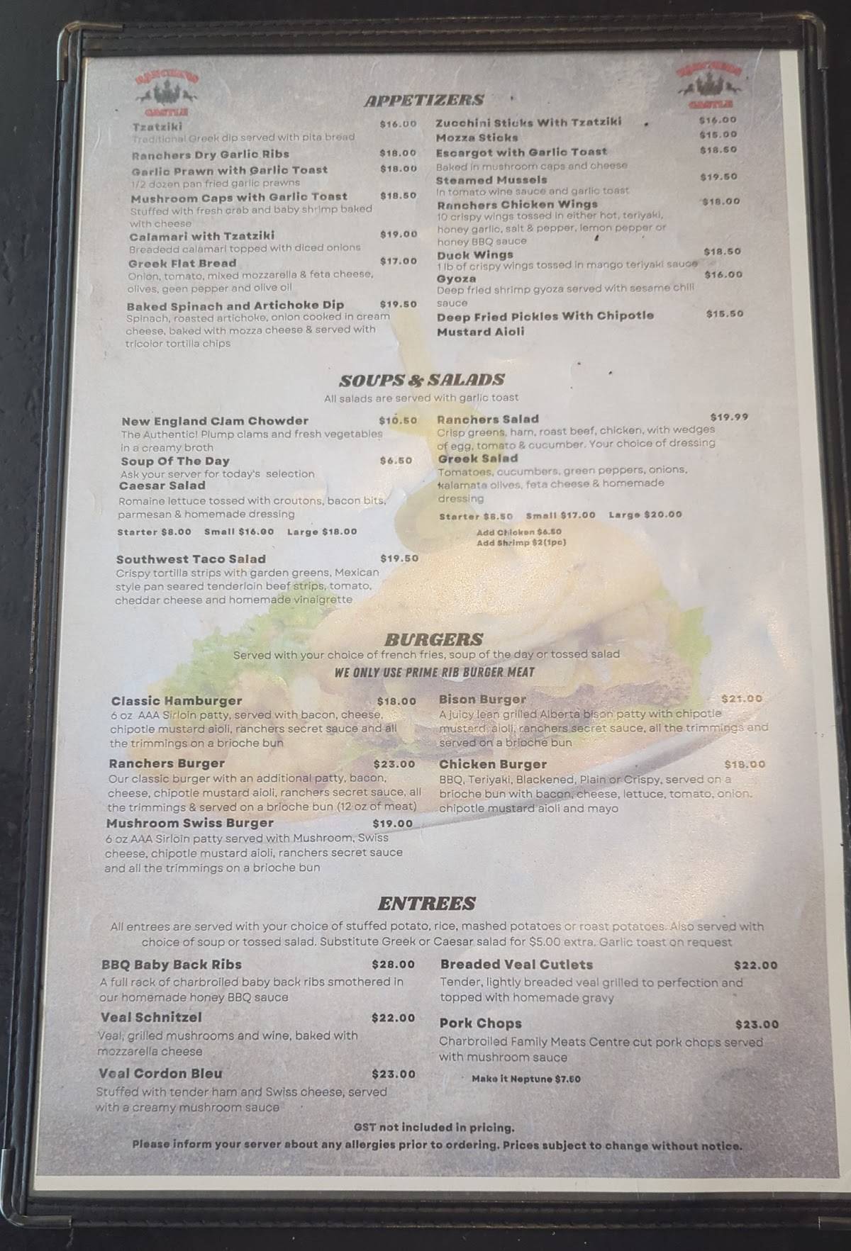 Menu at Ranchers Castle Steak House restaurant, Ponoka, AB-2A