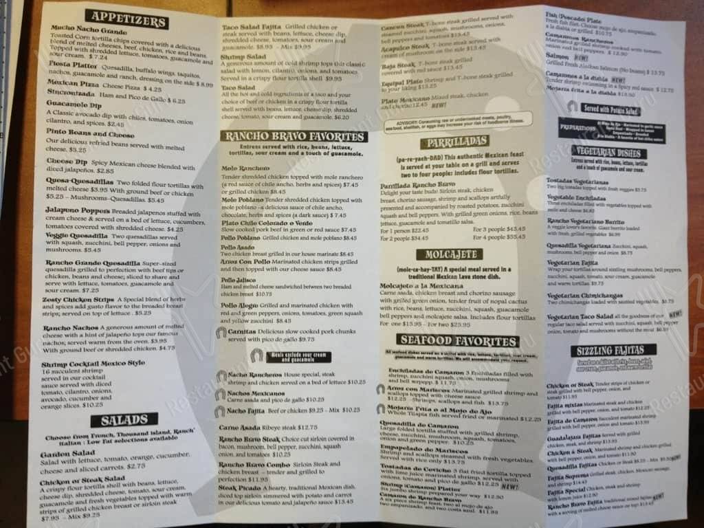 Menu at Mi Rancho Bravo Mexican Restaurant, Crawfordsville