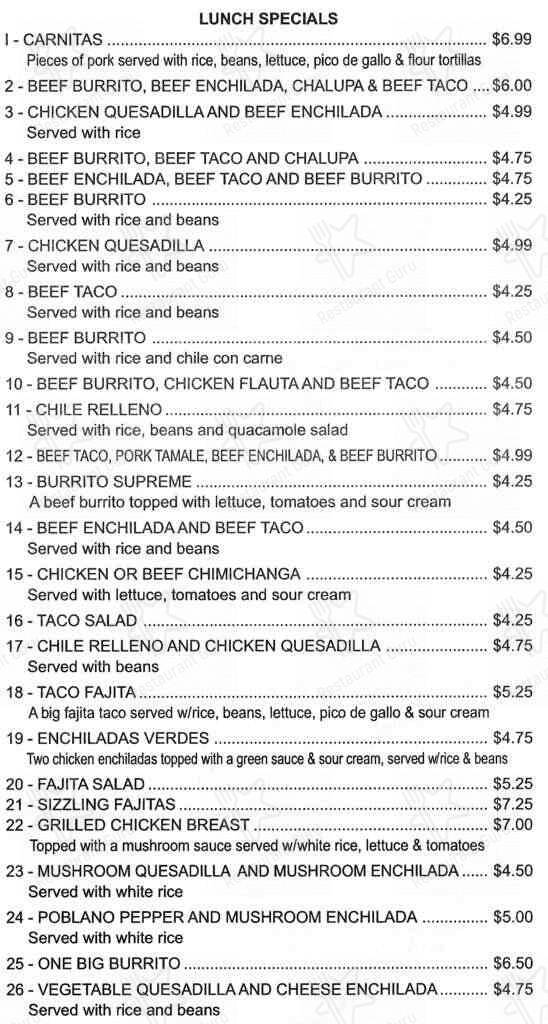 Menu at Rancho Los Fuentes restaurant, Lucedale