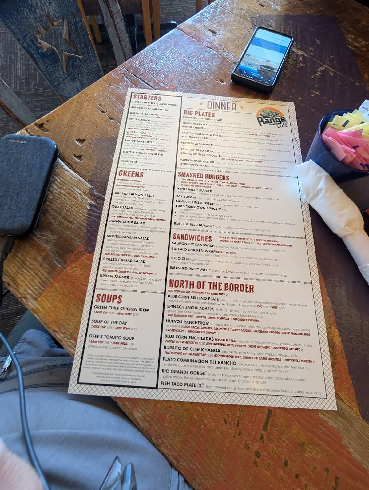 Menu at Range Cafe Los Lunas, Los Lunas