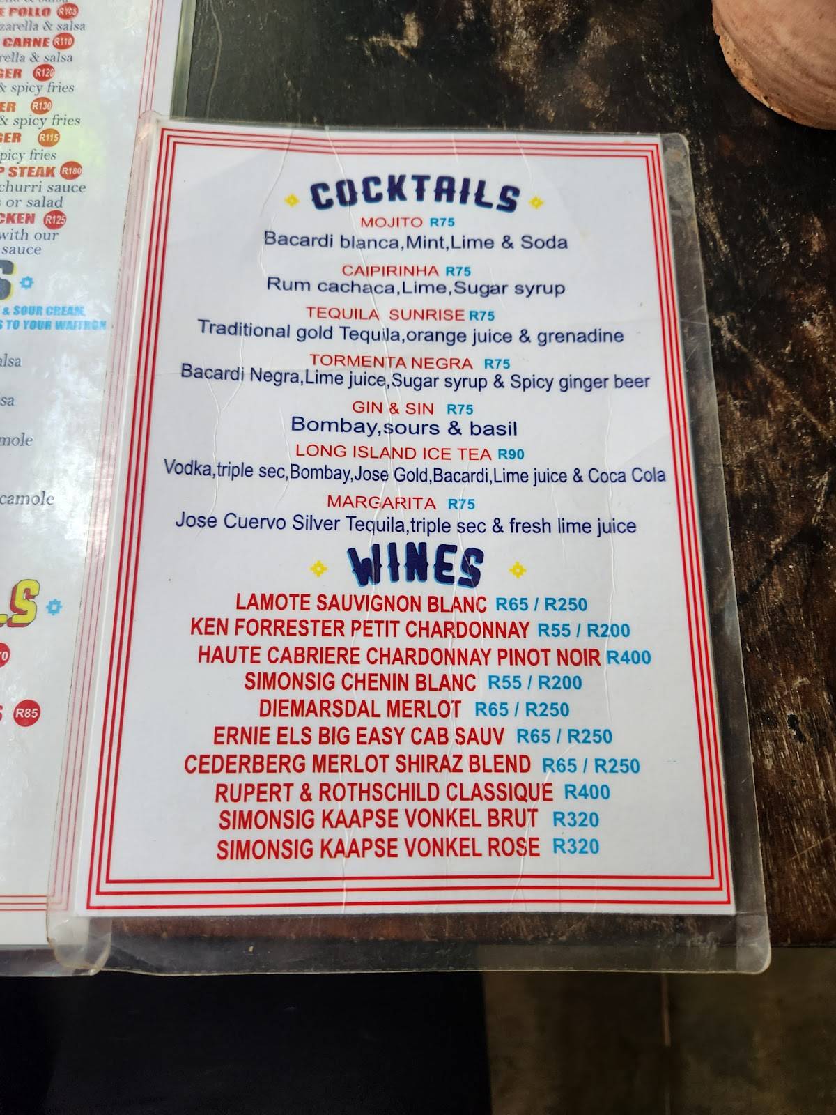 Menu at Razor Charlie restaurant, Sandton, 6 Desmond Street