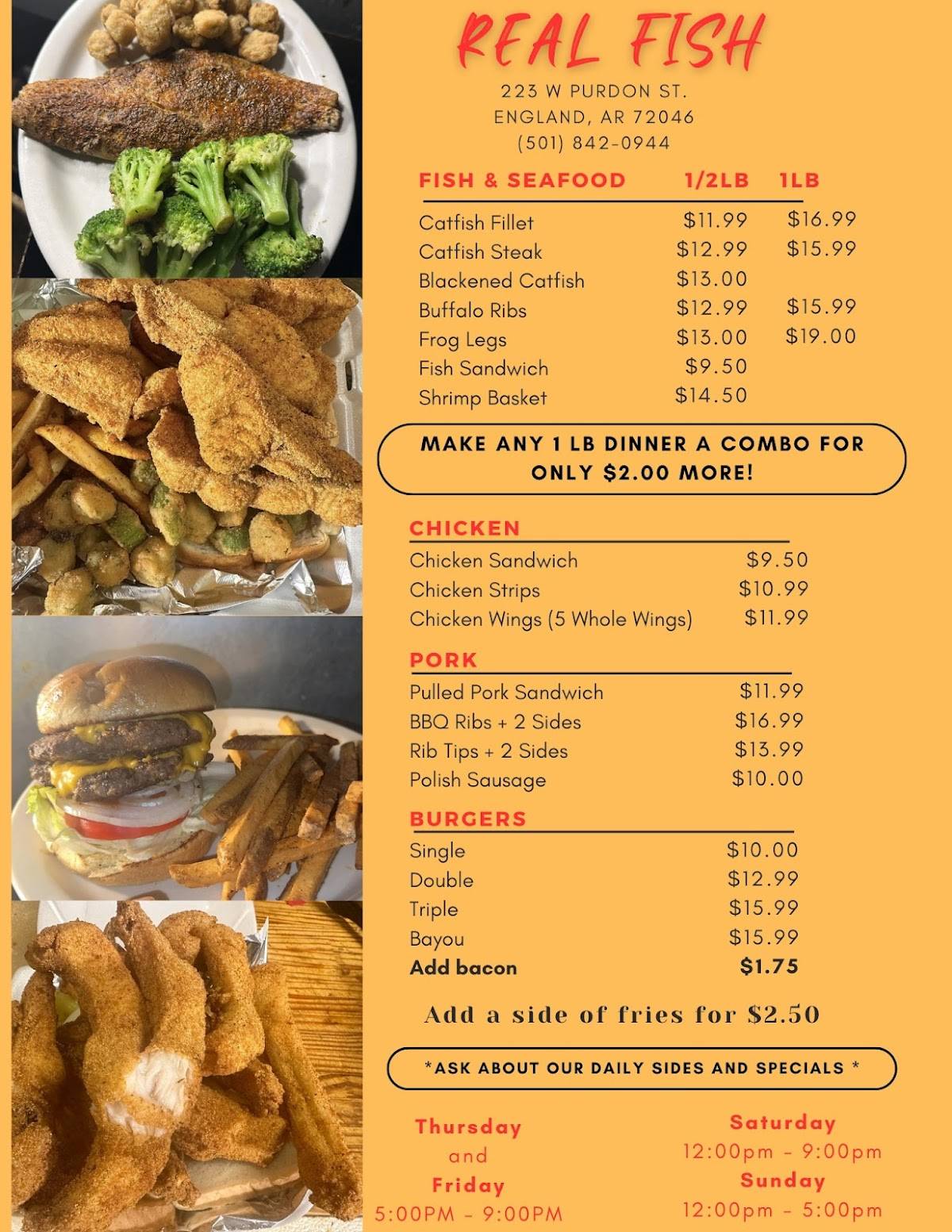 Menu at Real Fish restaurant, England