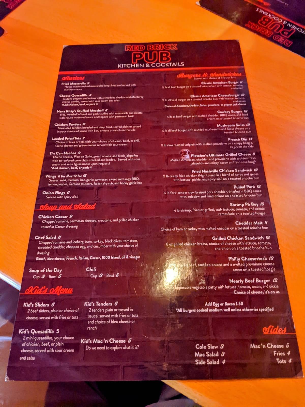 Menu at Red Brick Pub Kitchen & Cocktails, Seneca Falls