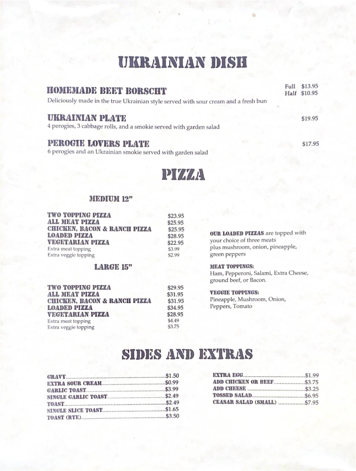Carta de Red Bull Family Restaurant & Lounge, Radisson