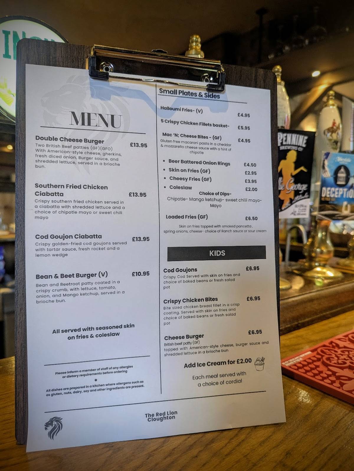 Menu at The Red Lion Inn pub & bar, Scarborough, 28 High St