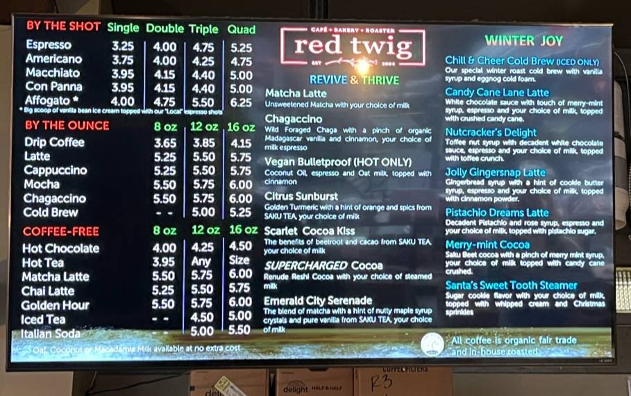 Menu at Red Twig Cafe and Bakery, Edmonds