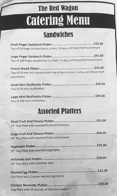 Menu at Red Wagon Poboys restaurant, Harahan