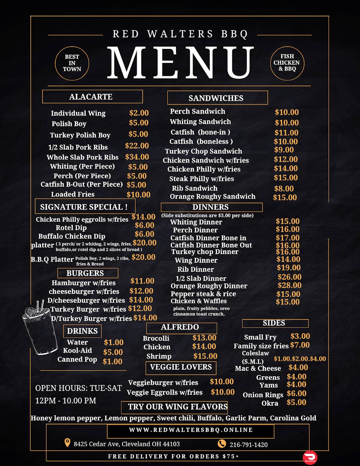 Menu at Red Walters Bar-B-Que, Cleveland, Cedar Ave