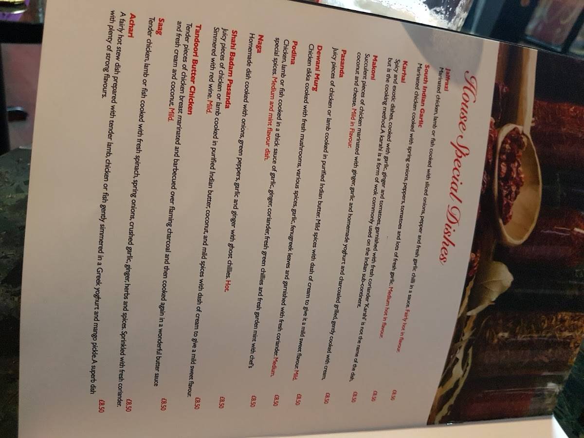 Menu at Bengal Spice restaurant, Redcar