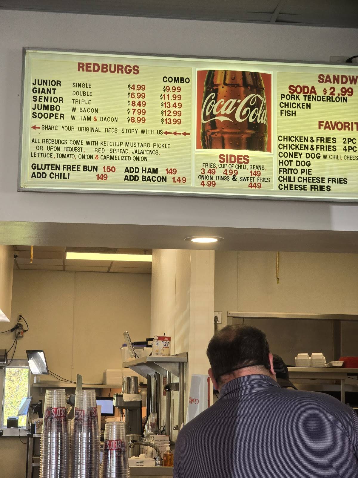 Menu at Red’s Giant Hamburg fast food, Springfield