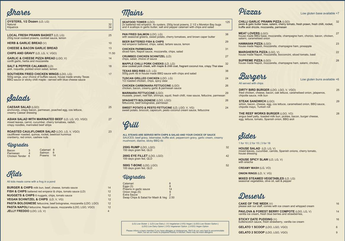 Menu at Reef Gateway Hotel pub & bar, Cannonvale