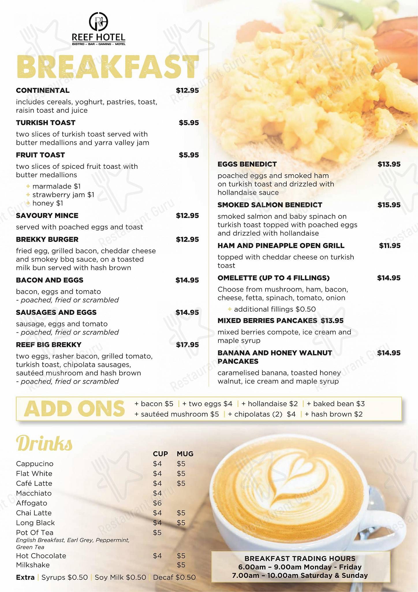 Menu at Gladstone Reef Hotel pub & bar, Gladstone Central