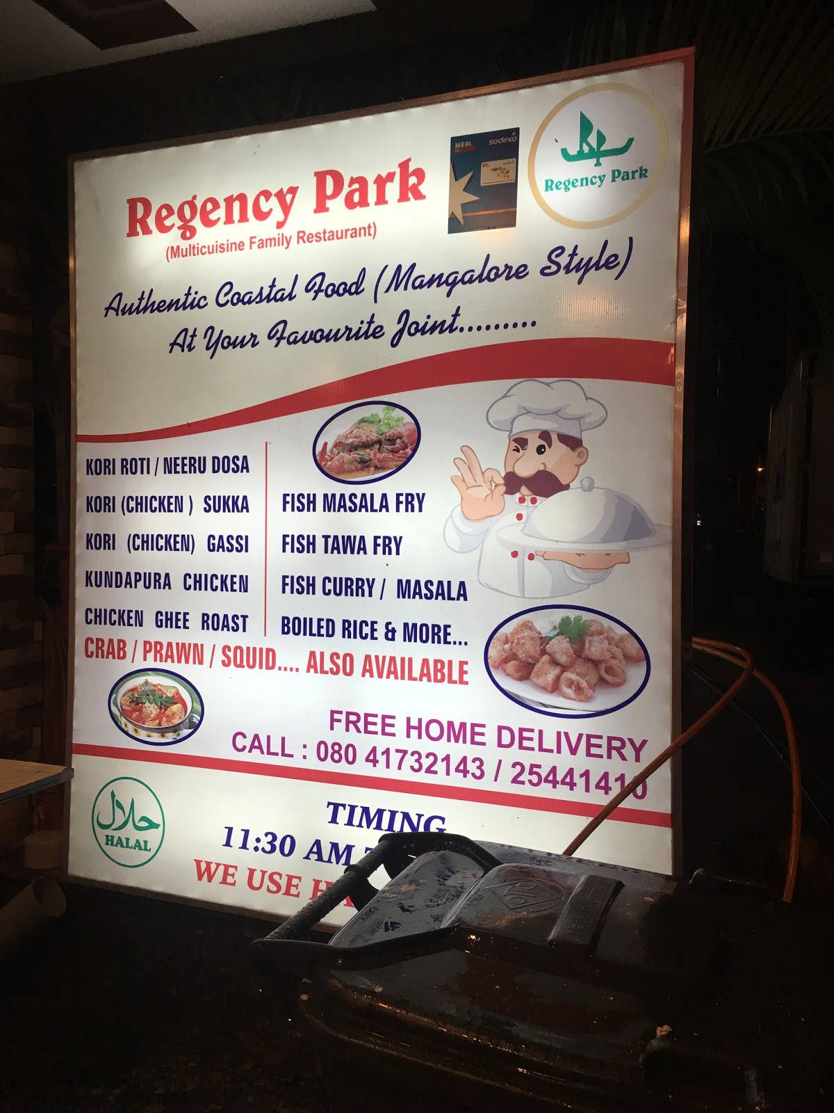 Menu at Regency Park, Bengaluru