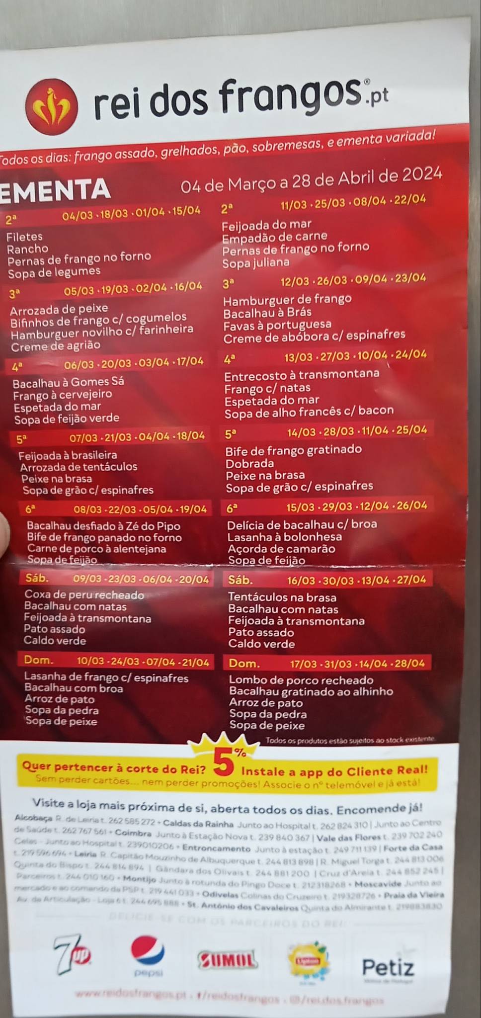 Menu em Rei dos Frangos restaurante, Fátima