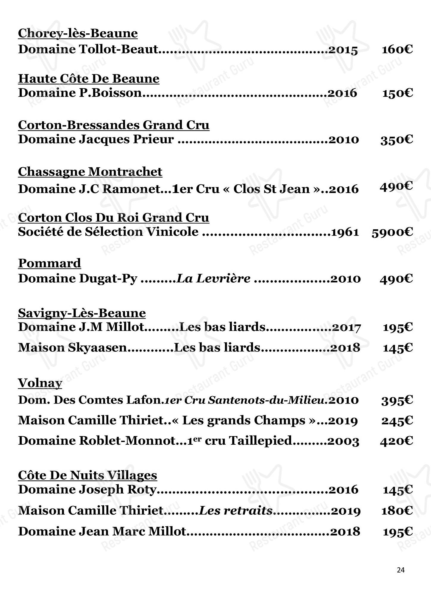 Menu au Relais Louis XIII restaurant, Paris