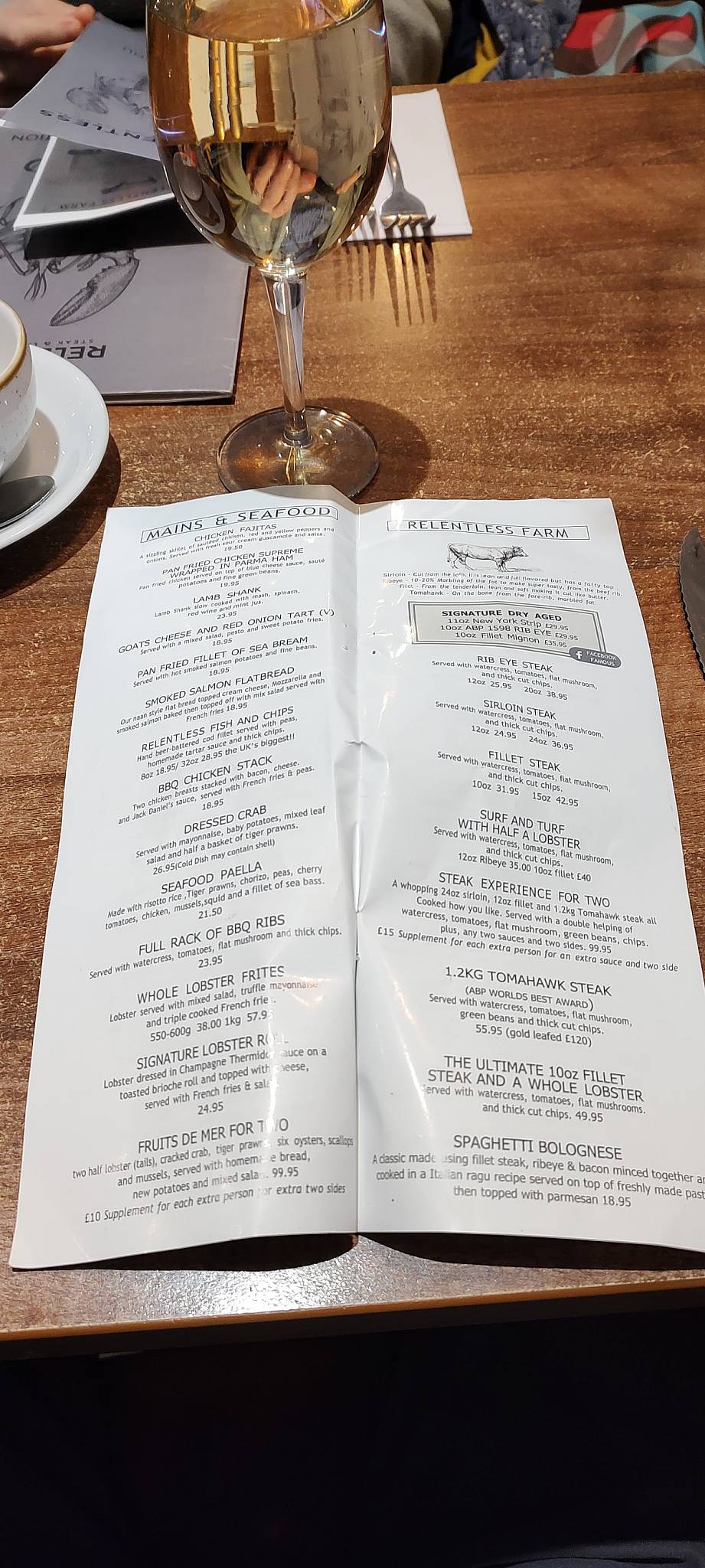Menu at Relentless Steak and Lobster house Port Solent pub & bar ...