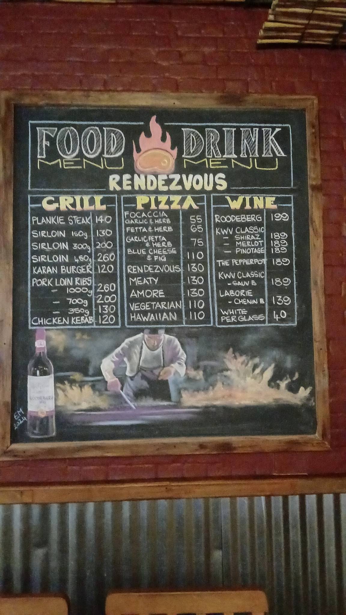 Menu at Rendezvous restaurant, George, 33 Airway Rd