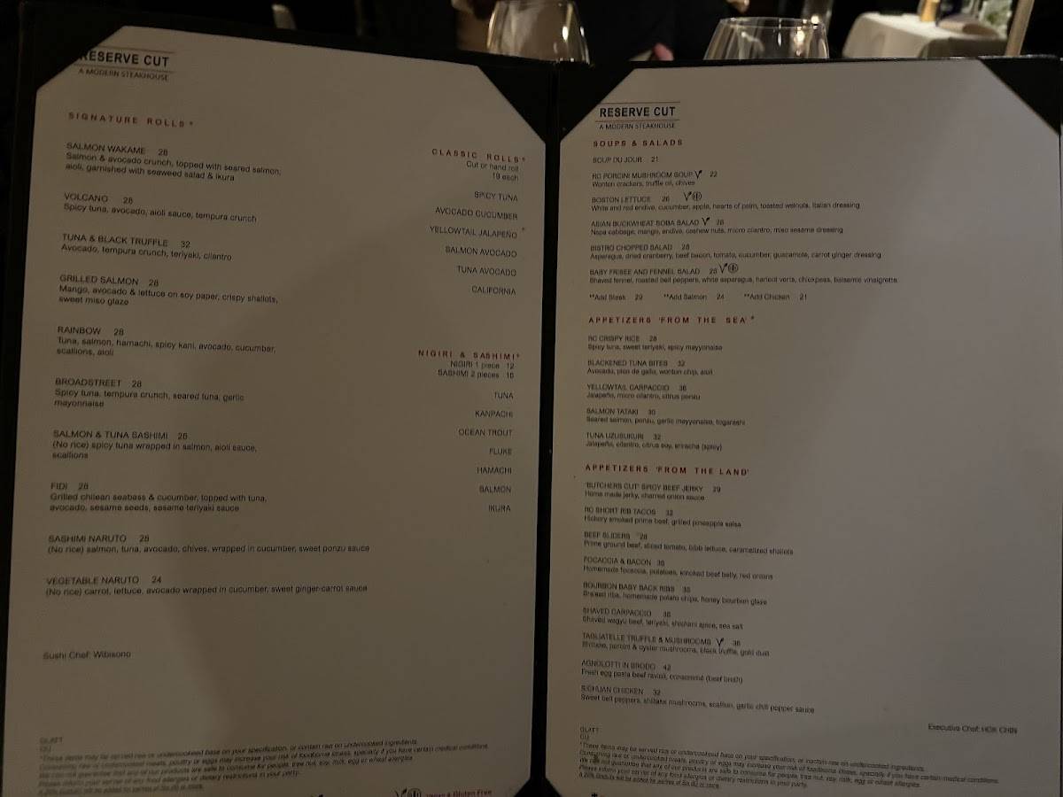 Menu at Reserve Cut steakhouse, New York City