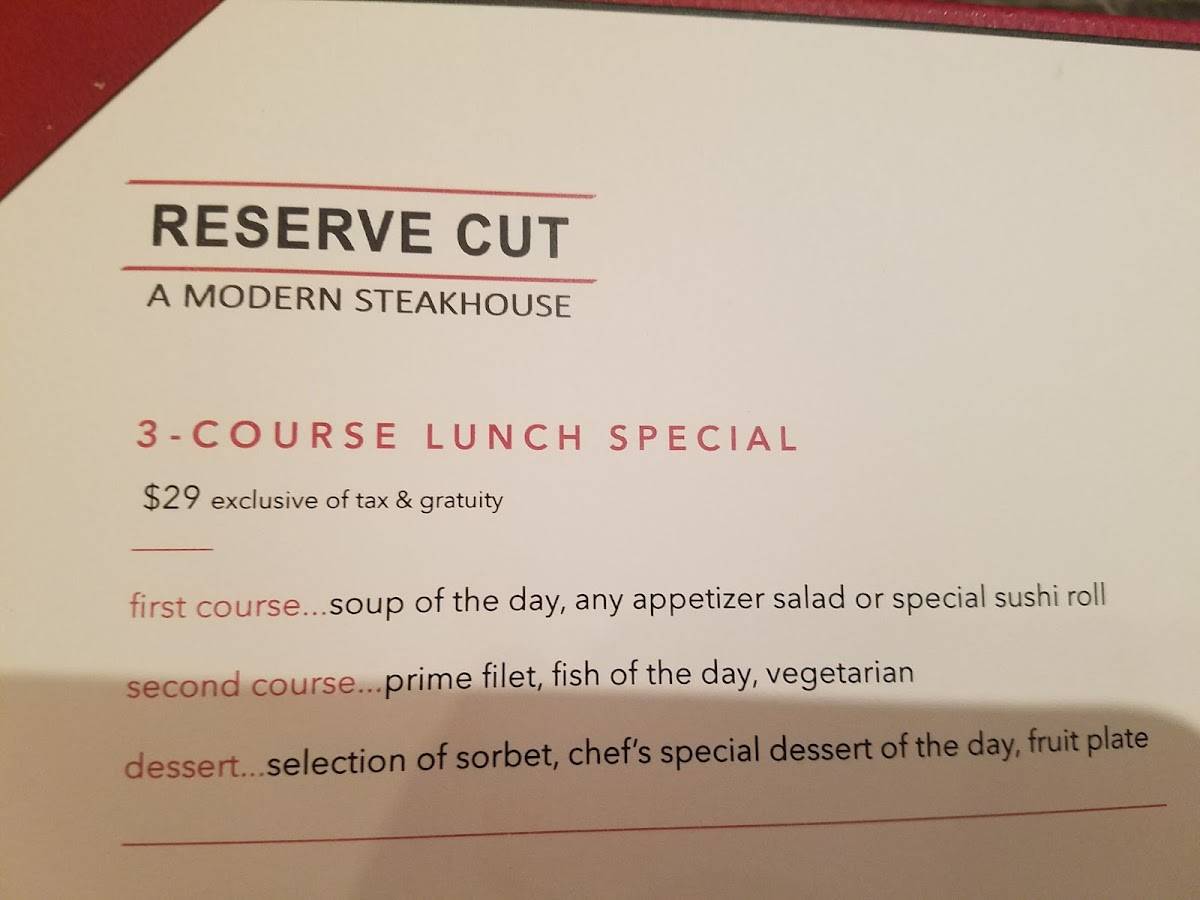 Menu at Reserve Cut steakhouse, New York City