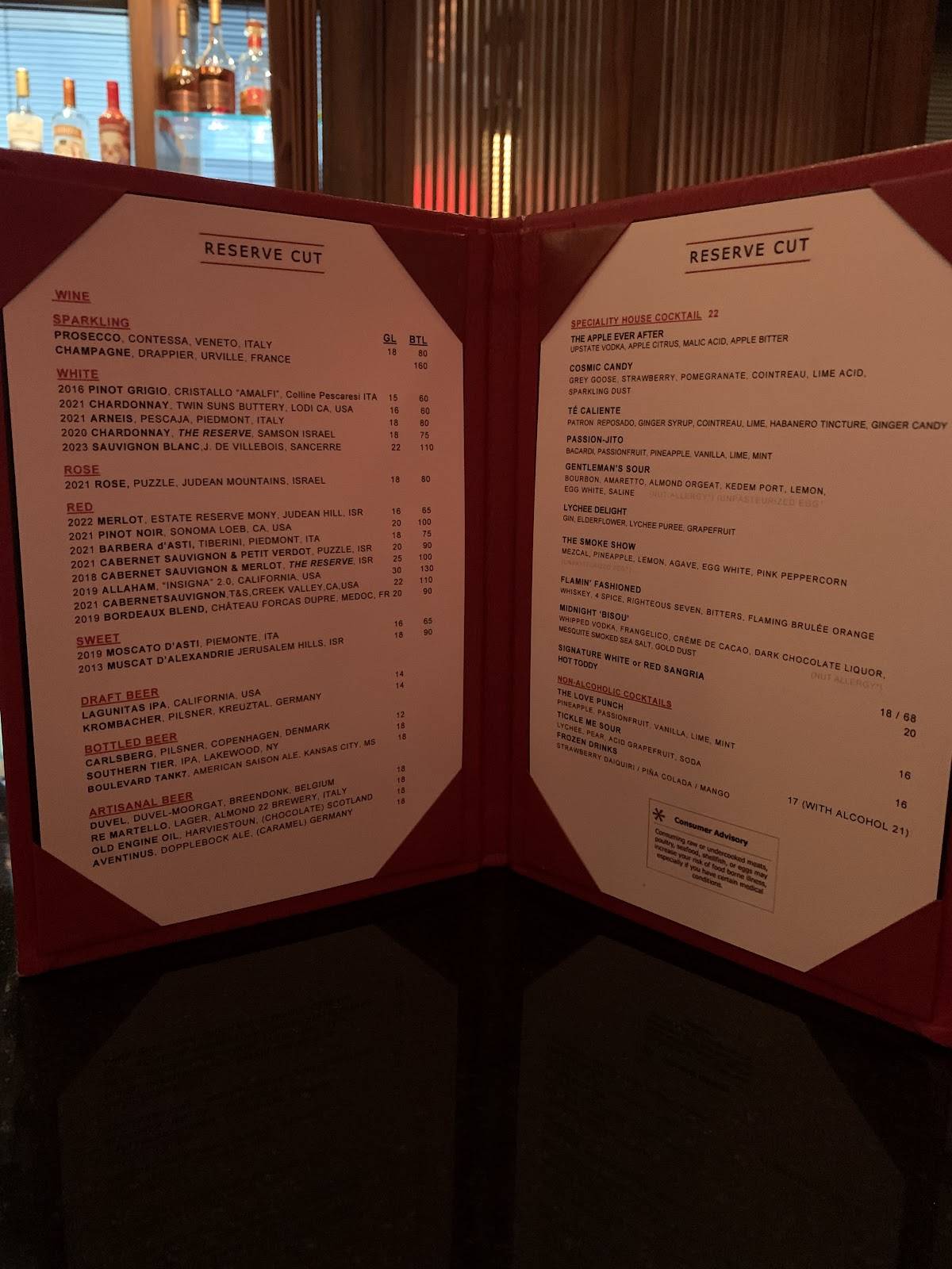 Menu at Reserve Cut steakhouse, New York City